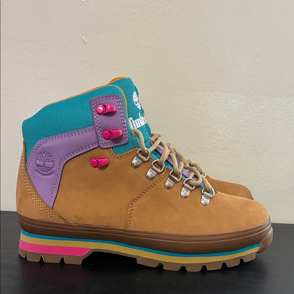 Timberland | Shoes | Timberland Tan And Teal Boots With Pink Accents ...